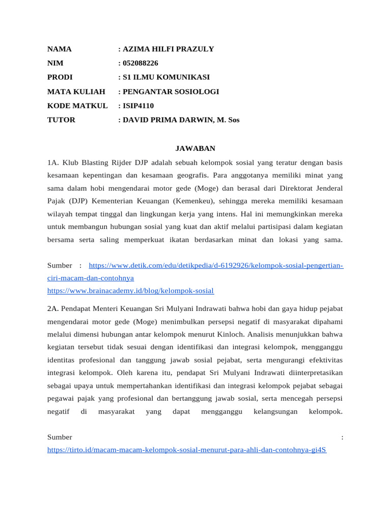 TUGAS.3_PengantarSosiologi_Azima | PDF