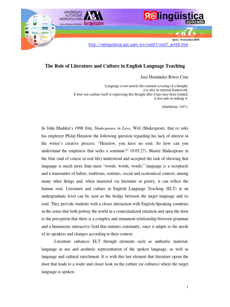 Literature's Role in ELT | PDF | Communication | Knowledge