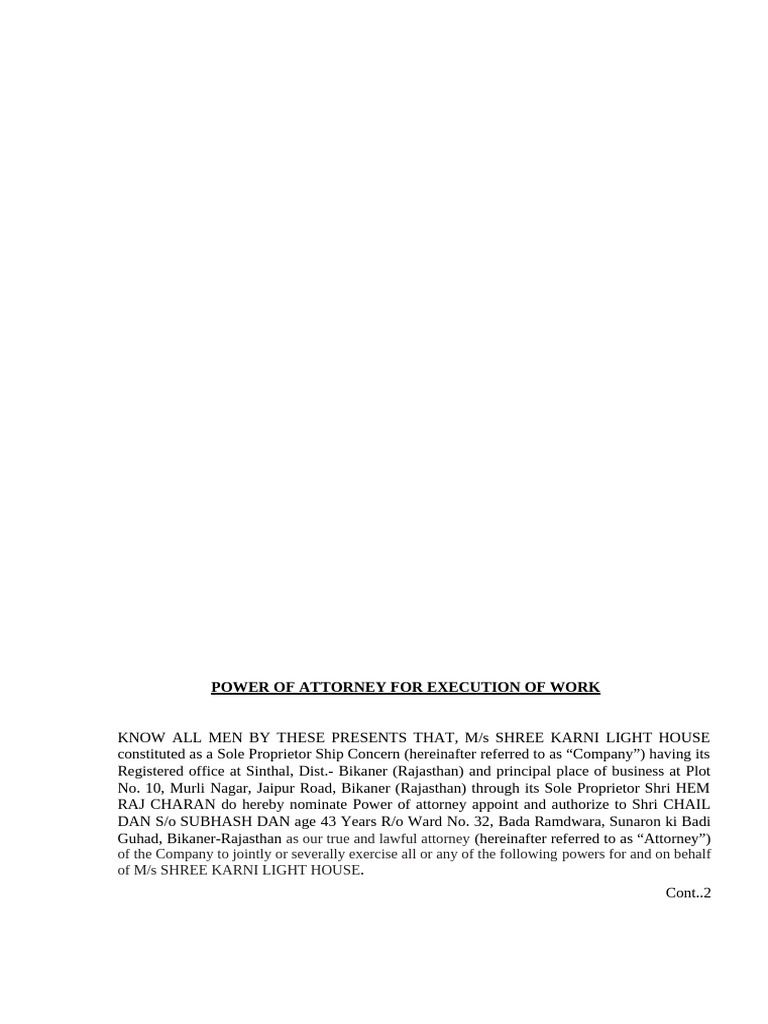 Power of Attorney Format | PDF | Power Of Attorney | Business Law