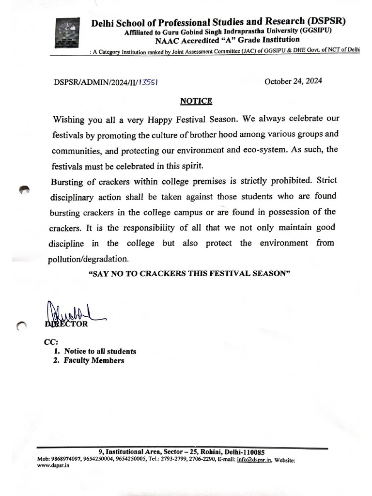 Say No To Crackers Notice Dated 241024 | PDF