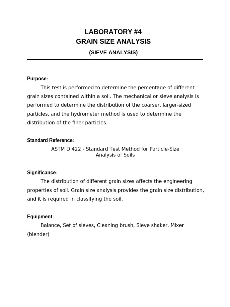 Soil Grain Size Analysis Procedure | PDF