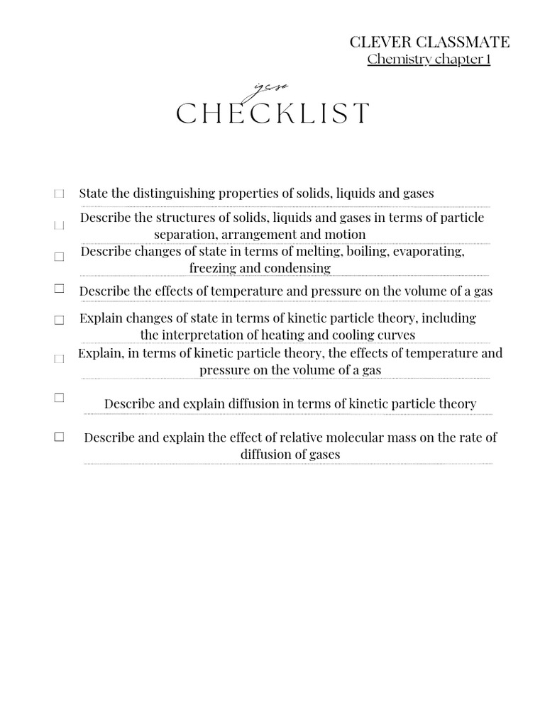 Chemistry Checklist Chapter 1 Igcse | PDF | Science & Mathematics