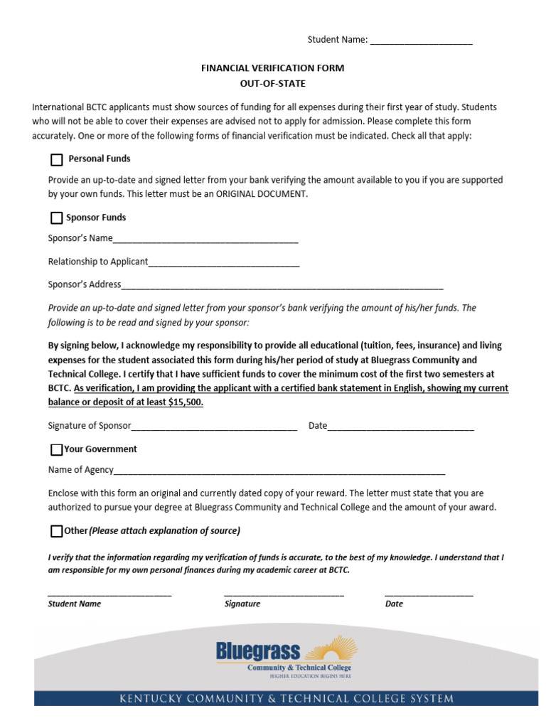 Financial Verification Form (Out-of-State) | PDF | Banks