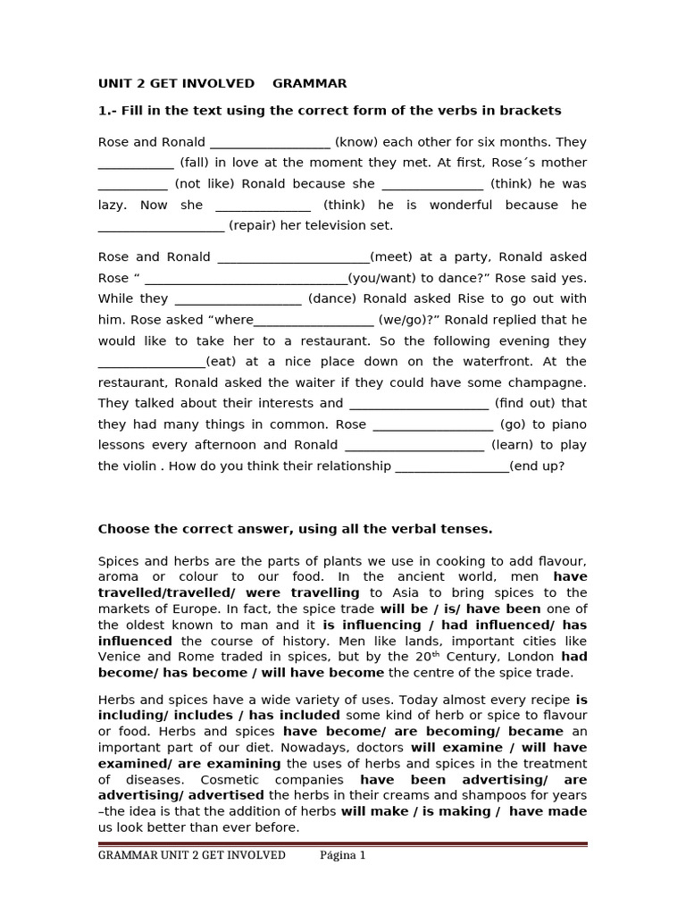 Unit 2 Get Involved Grammar Trends 2 Bachiller | PDF