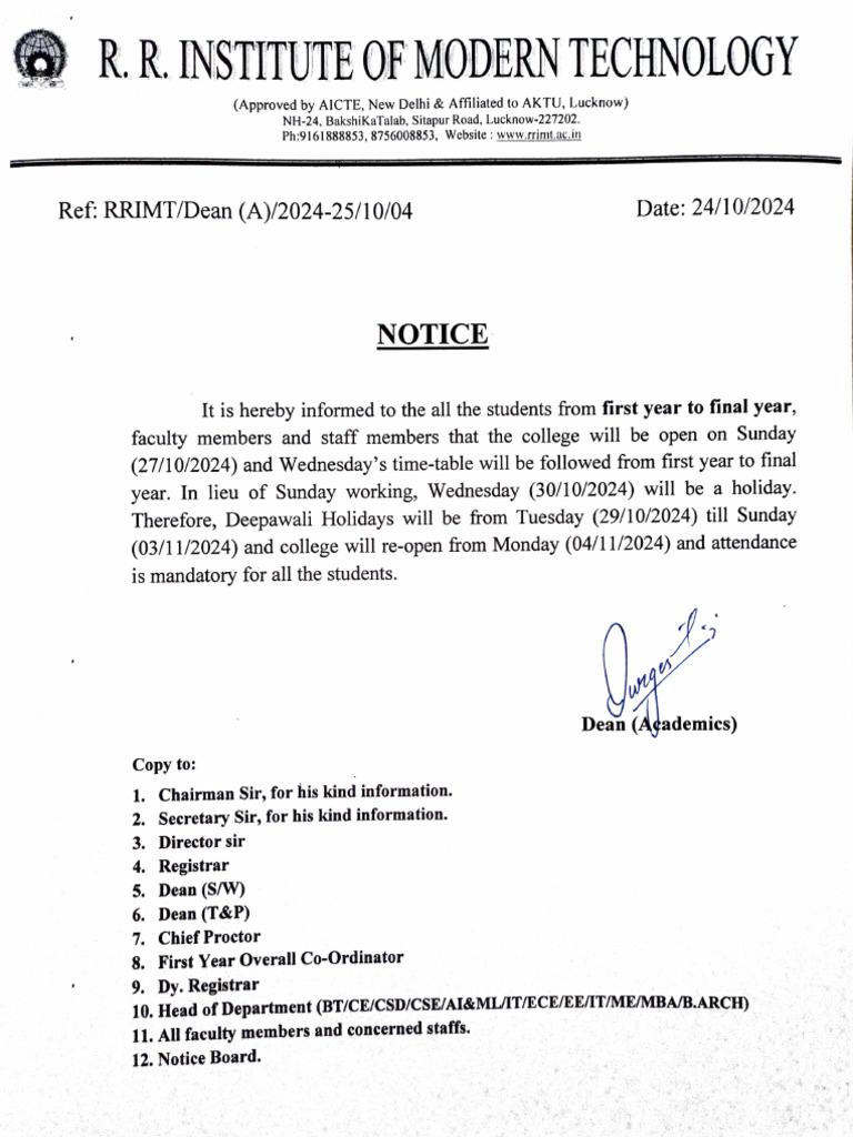 Notice For 1st Year To Final Year | PDF