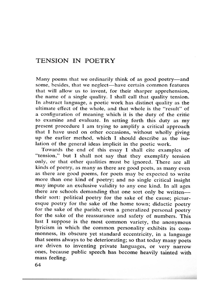 Allen Tate's Tension in Poetry-Text | PDF