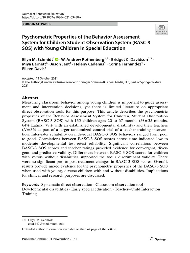 BASC-3 Psychometric Properties | PDF