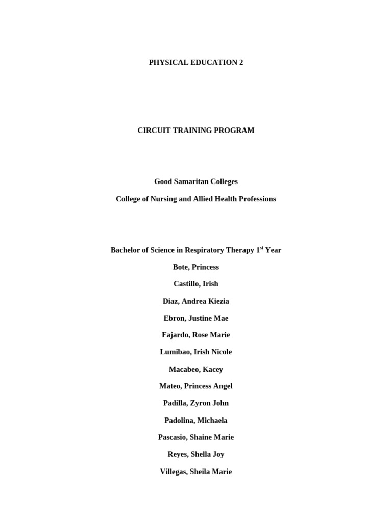 Physical Education 2 - Circuit Training | PDF | Physical Fitness ...