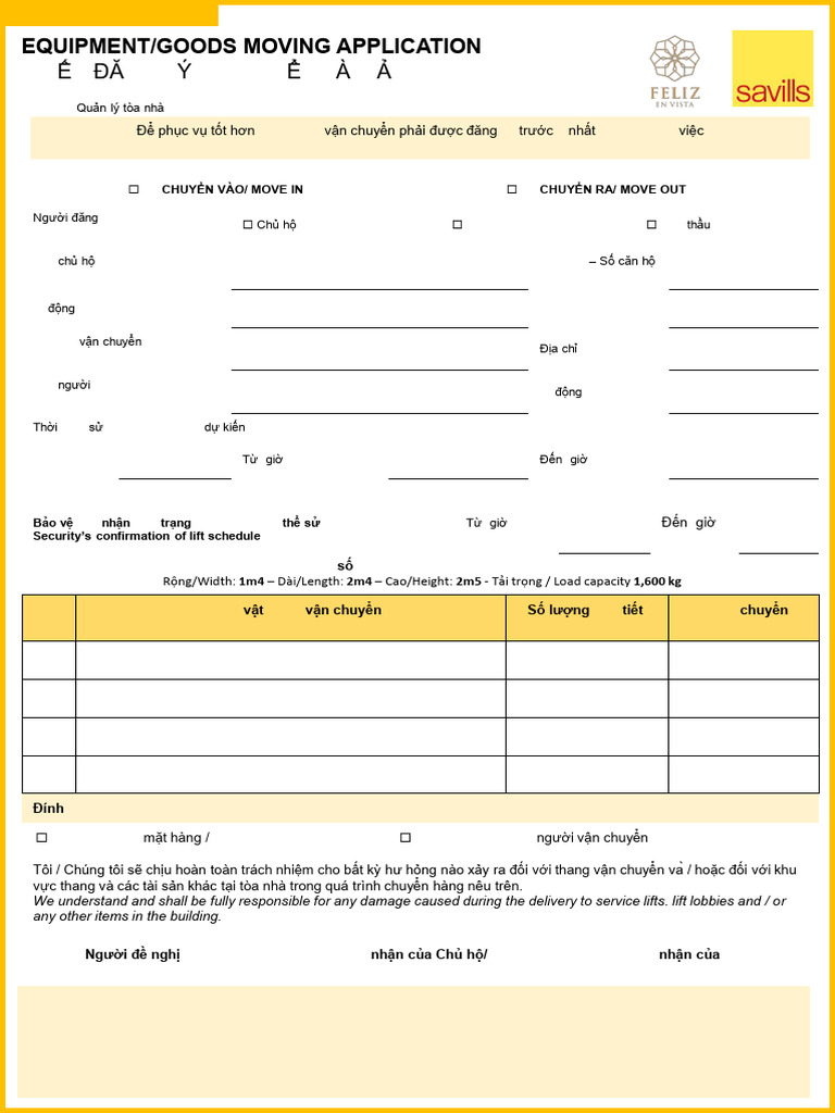 Equipment Moving Application Form | PDF