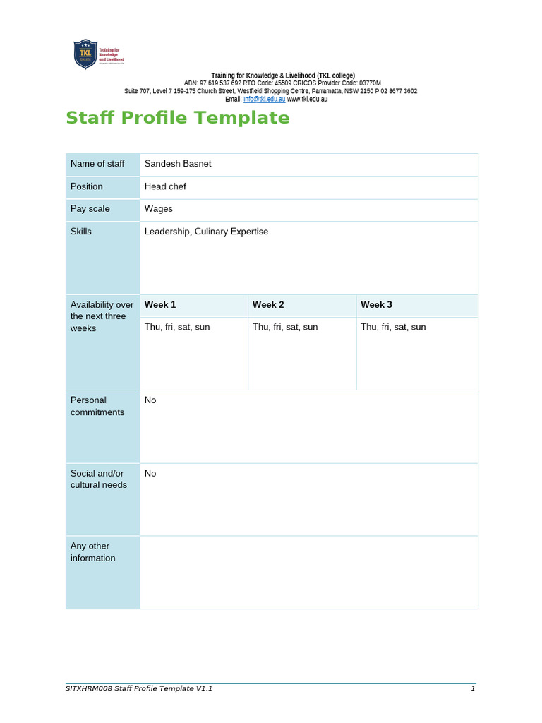 SITXHRM008 sandesh Staff Profile Template | PDF