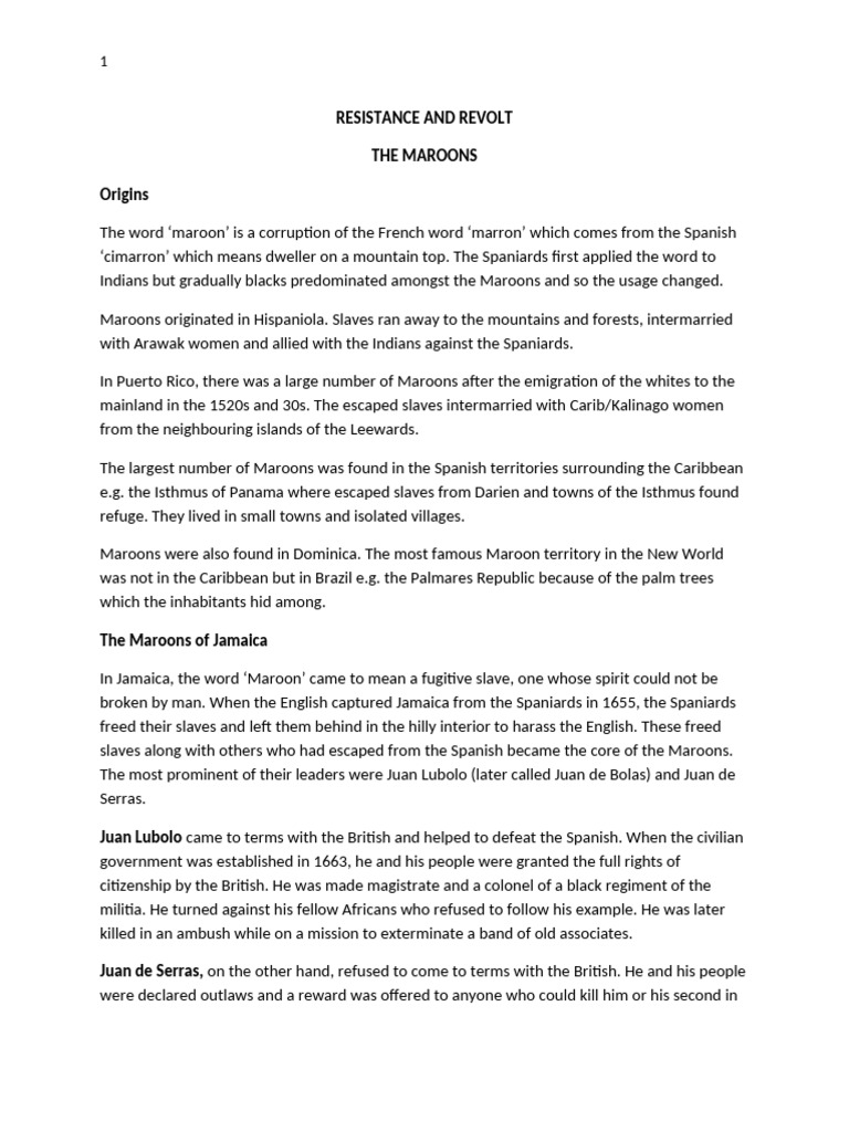RESISTANCE AND REVOLT - The Maroons | PDF | Slavery