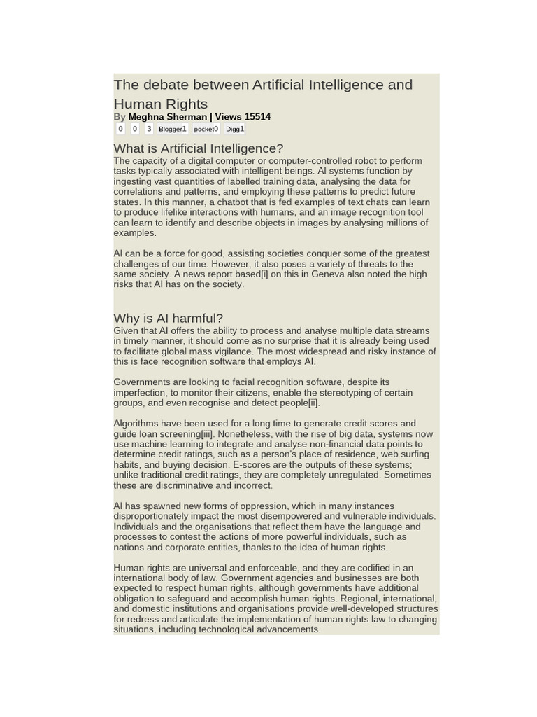 The Debate Between Artificial Intelligence and Human Rights | PDF ...