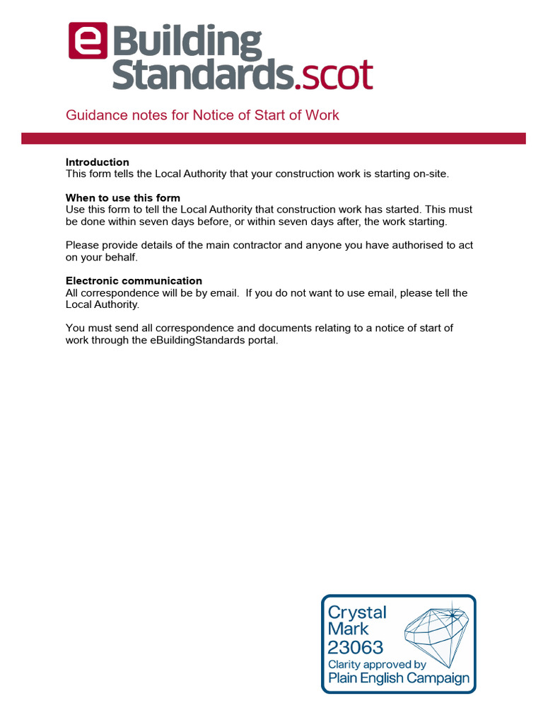 eDevelopment-eBStds Form Help Guides-Notice Regarding Start of Works | PDF | Finance & Money ...