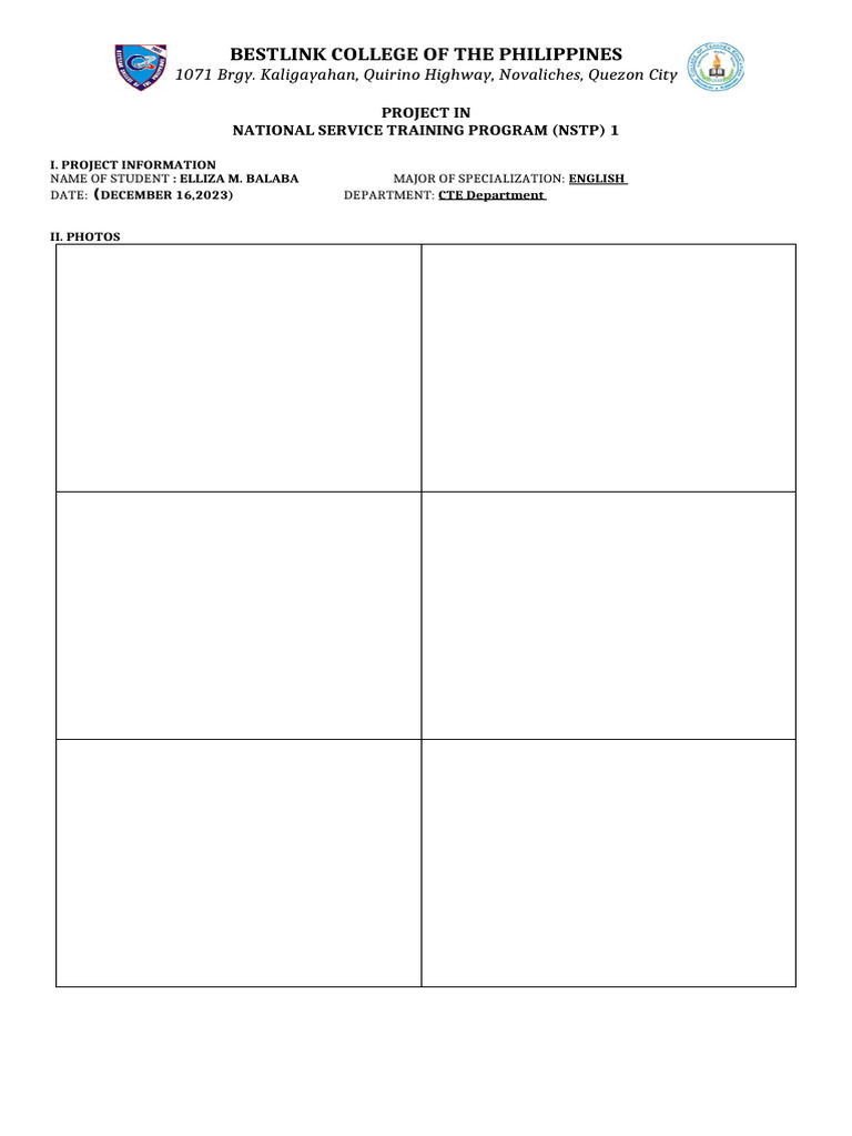 Format of NSTP1 Project | PDF