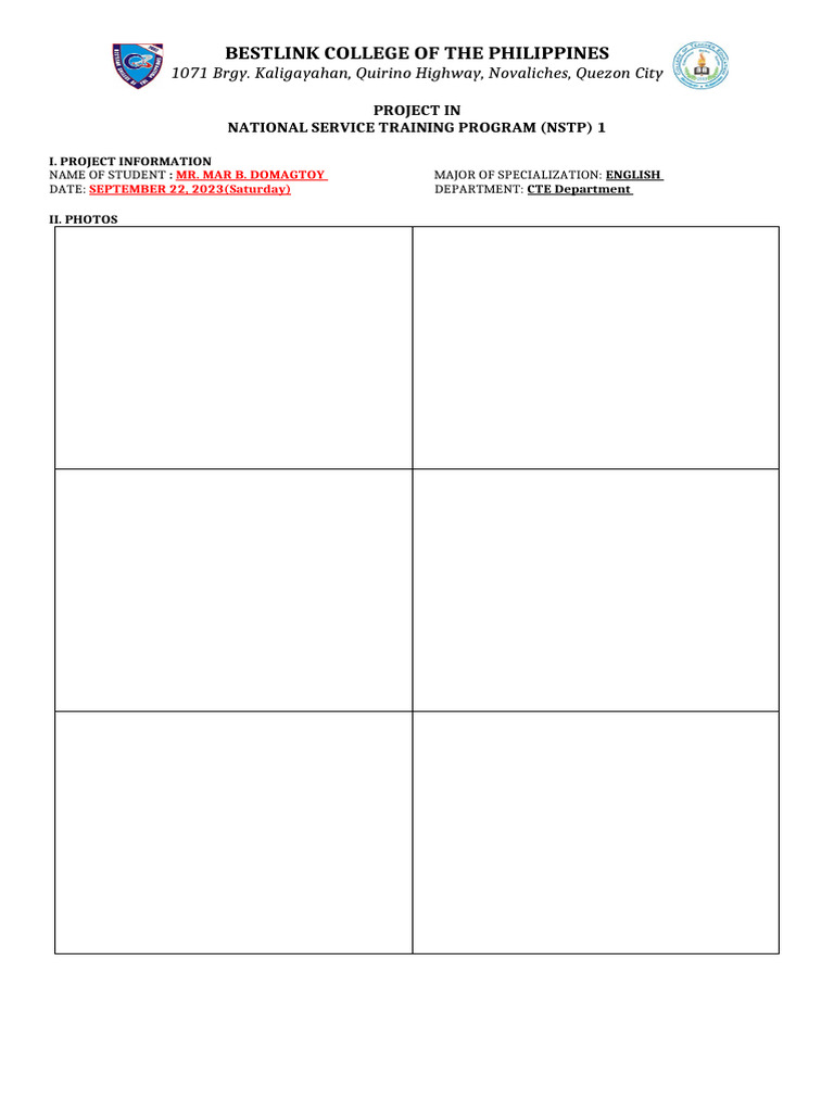 Format of NSTP1 Project | PDF
