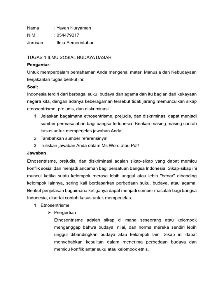 Tugas 1 Sesi 3 Ilmu Sosial Dan Budaya Dasar | PDF