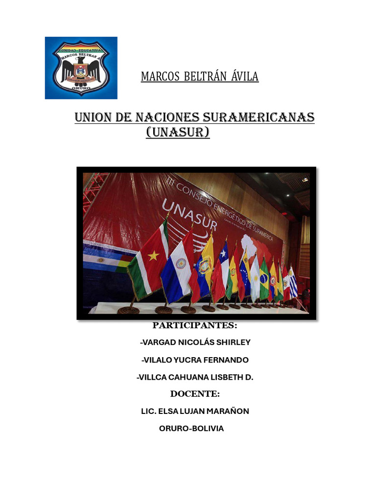 Marcos Beltra N A Vila: Union de Naciones Suramericanas (Unasur) | PDF ...