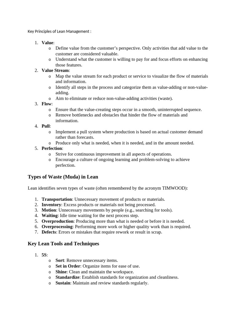 Key Principles of Lean Managemen1 | PDF | Lean Manufacturing | Business