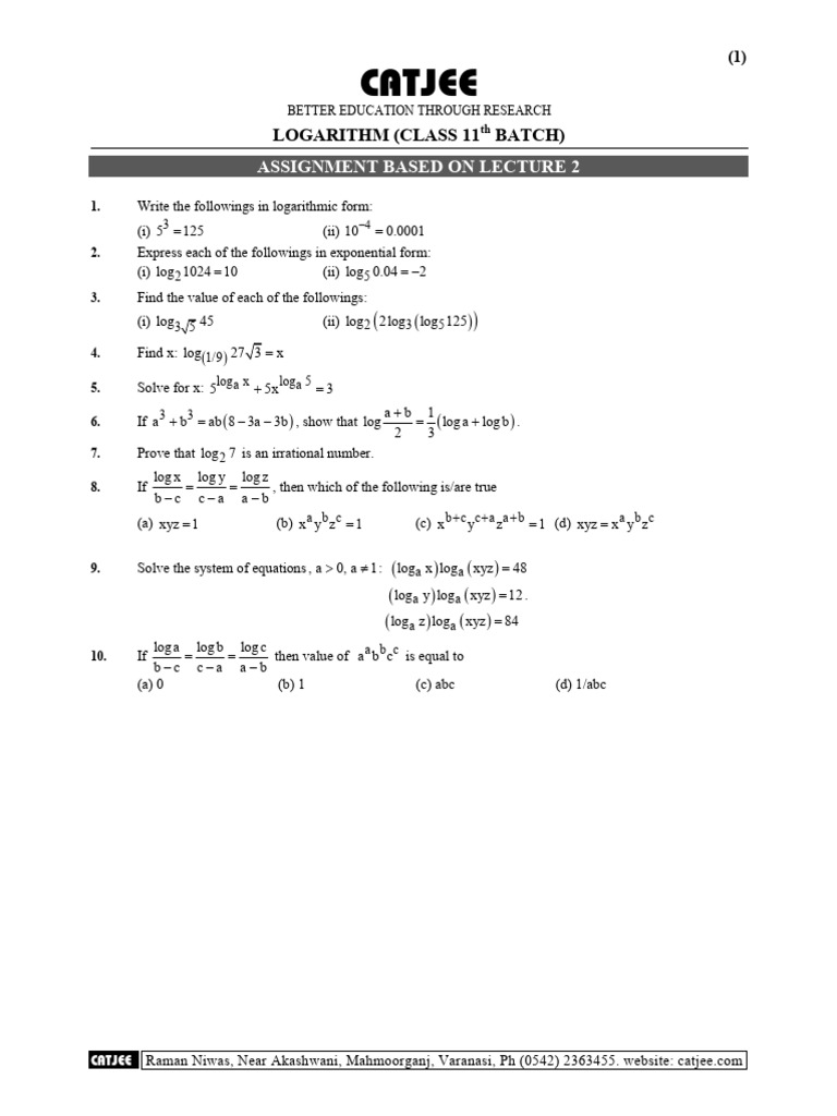 Logarithm Assignment Based On Lecture 2 | PDF | Mathematical Concepts | Numbers