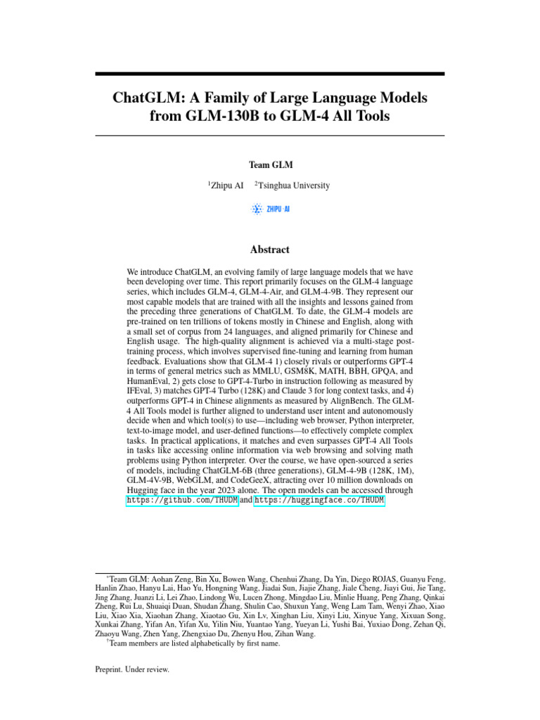 ChatGLM A Family of Large Language Models From GLM-130B To GLM-4 All Tools (Zhipu&THU) - 2406 ...