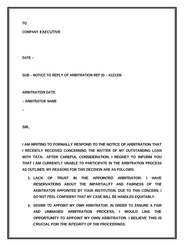 Response to Arbitration Notice | PDF | Business