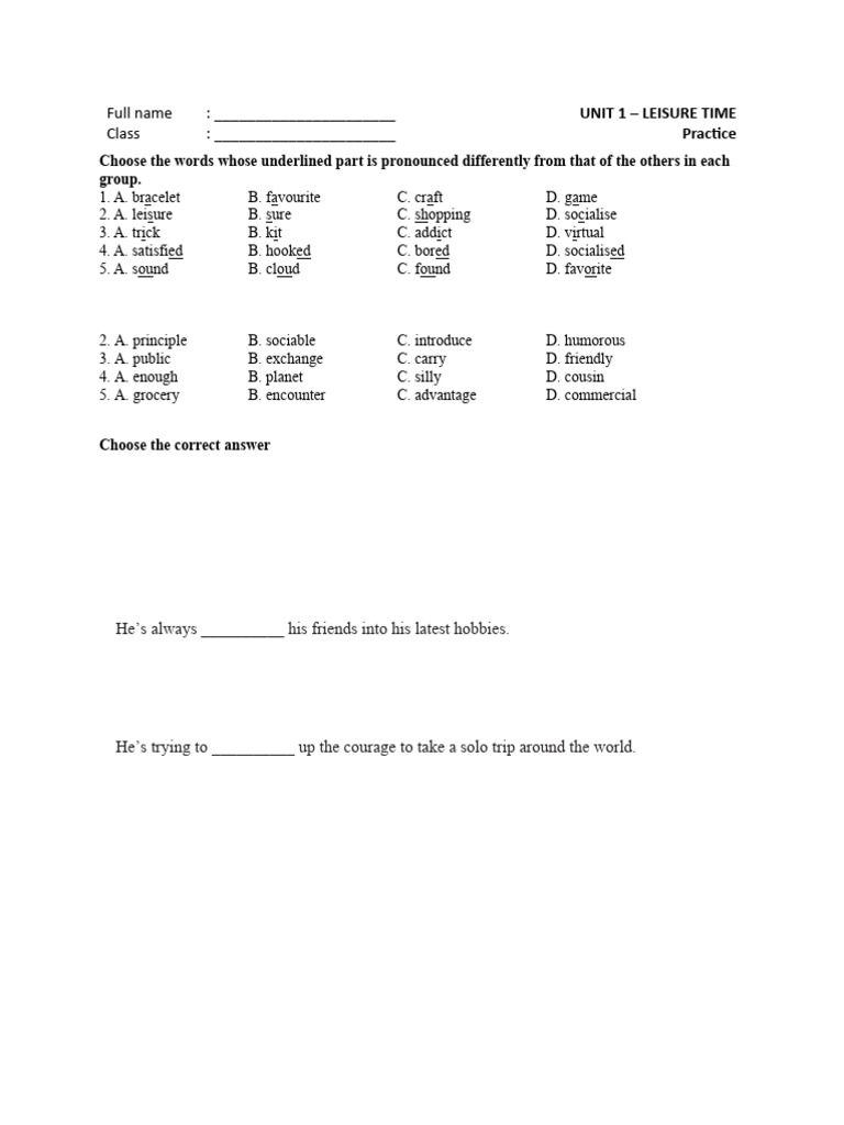 Unit 1 - Practice test | PDF | Rhythm | Infants