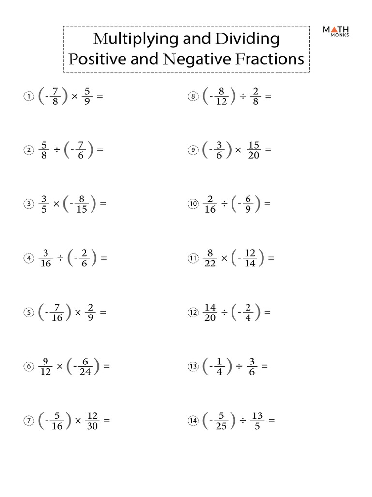 Multiplying and Dividing Positive and Negative Fractions Worksheet | PDF