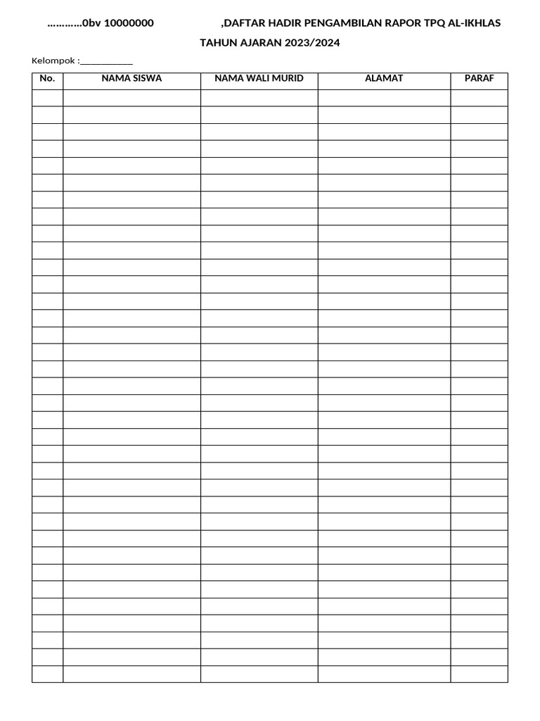 Daftar Hadir Pengambilan Rapor TPQ | PDF | Pengelolaan Keuangan & Uang