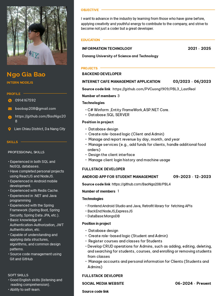 Ngo Gia Bao CV | PDF | Databases | My Sql