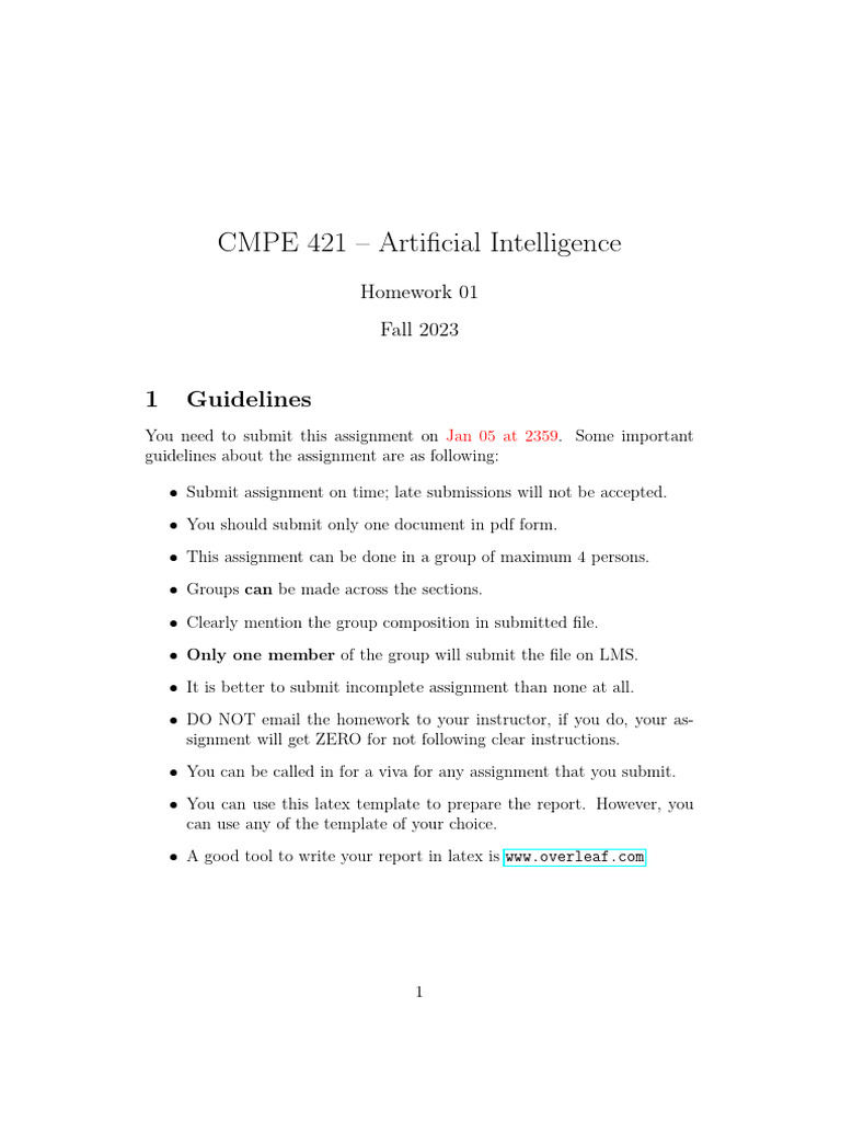 CMPE 421 - Artificial Intelligence: 1 Guidelines | PDF | Career & Growth | Business
