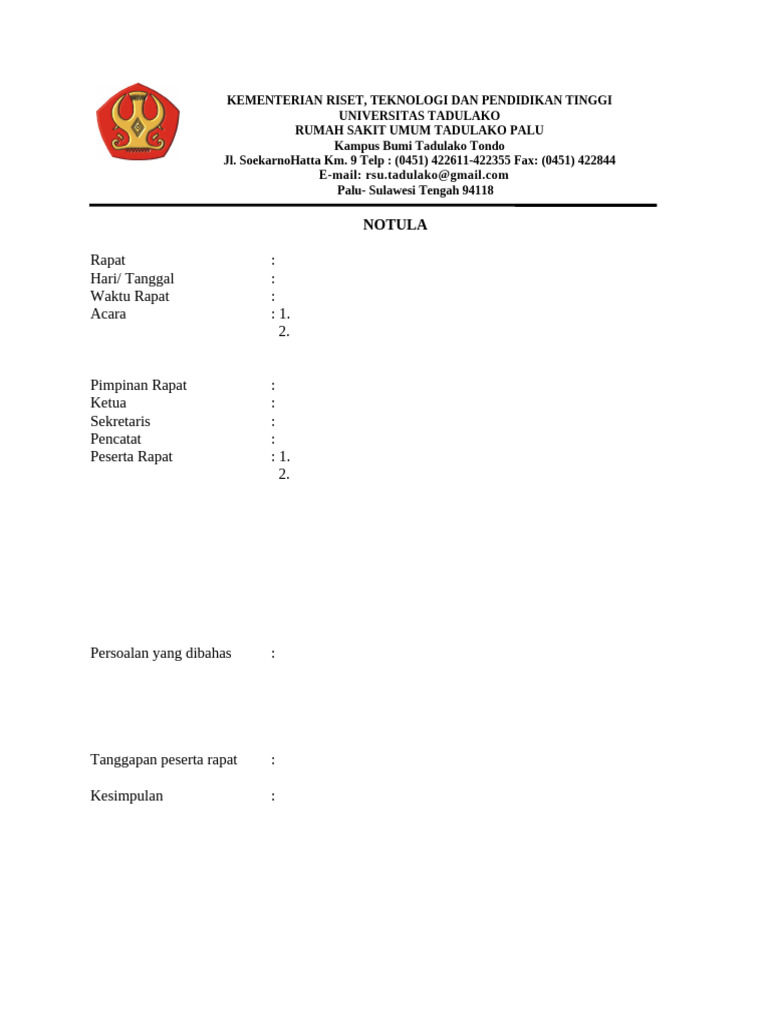 Notula Rapat RSU Tadulako Palu | PDF | Karier & Perkembangan