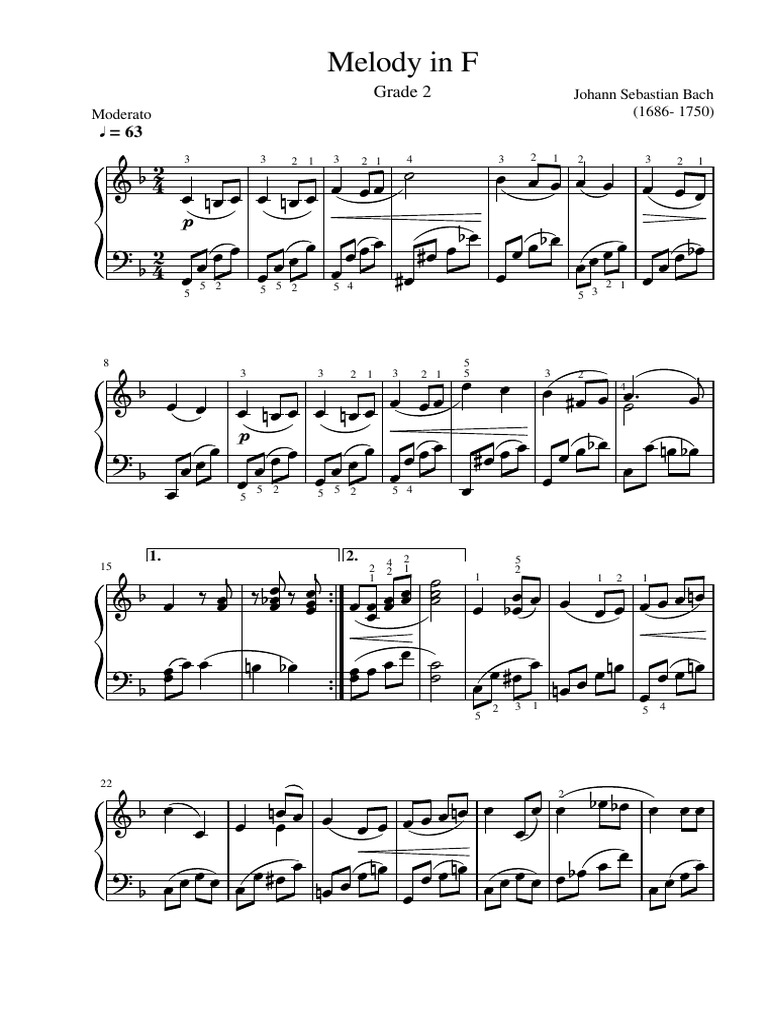 28 Melody in F - Piano Geade 2 (SFILE | PDF | Compositions | Baroque Music