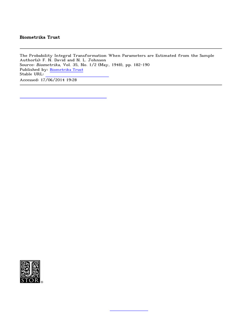 The Probability Integral Transformation When Parameters are Estimated from the Sample | PDF ...