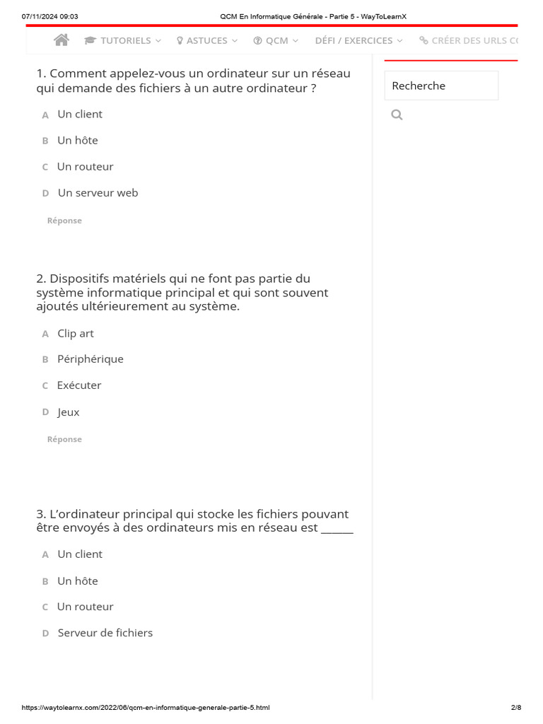 QCM en Informatique Générale - Partie 5 - WayToLearnX | PDF | Internet | Internet et Web