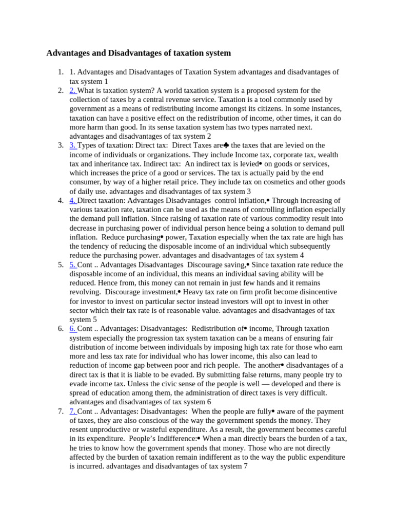 Advantages and Disadvantages of Taxation System | PDF | Taxes | Direct Tax