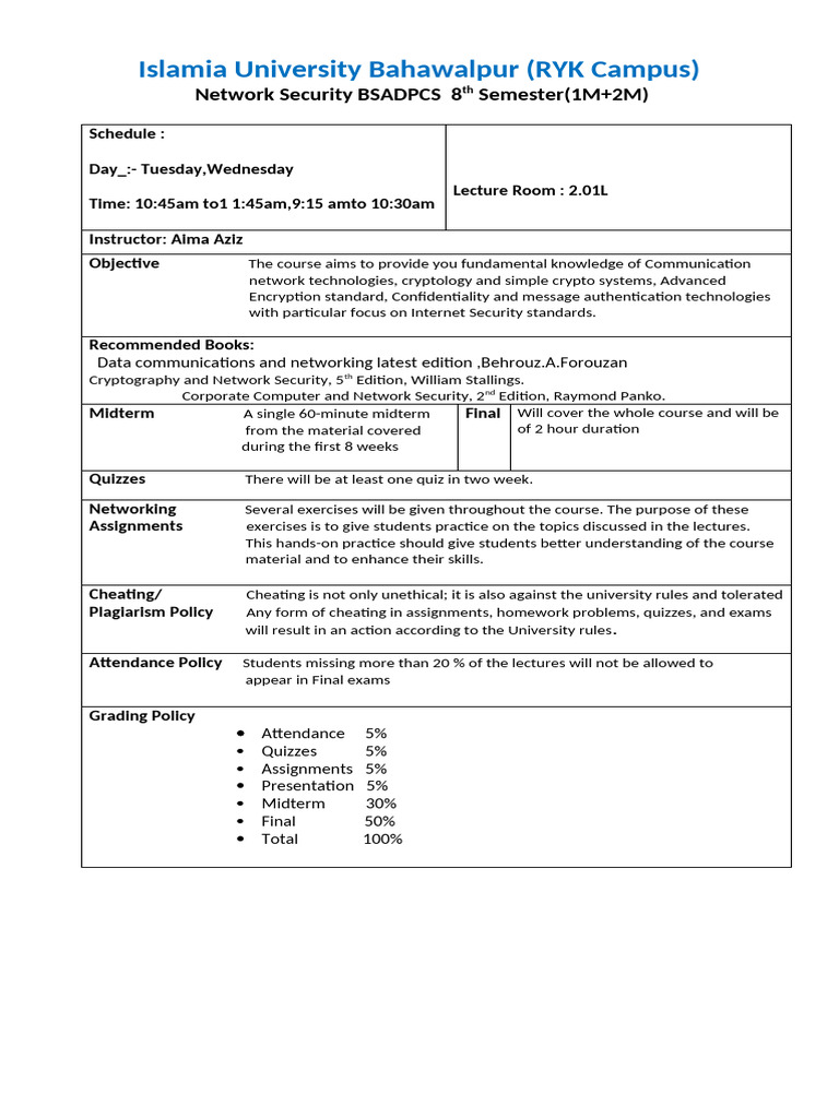 Network Security Course Outline For ADP | PDF | Computer Network ...