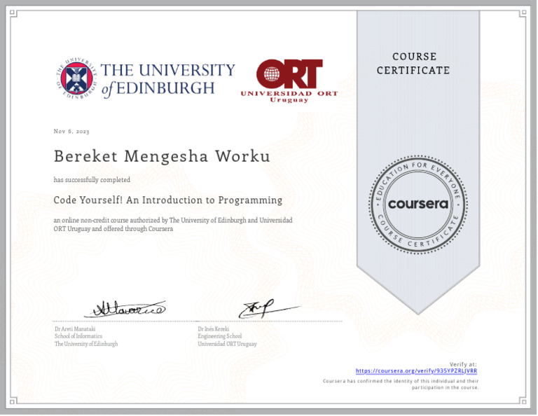 Programming Course Completion Certificate | PDF