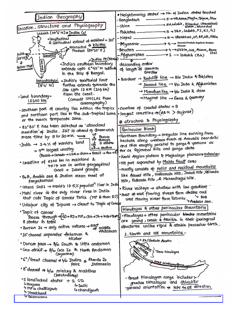 Geography Short Notes Handwritten in English | PDF