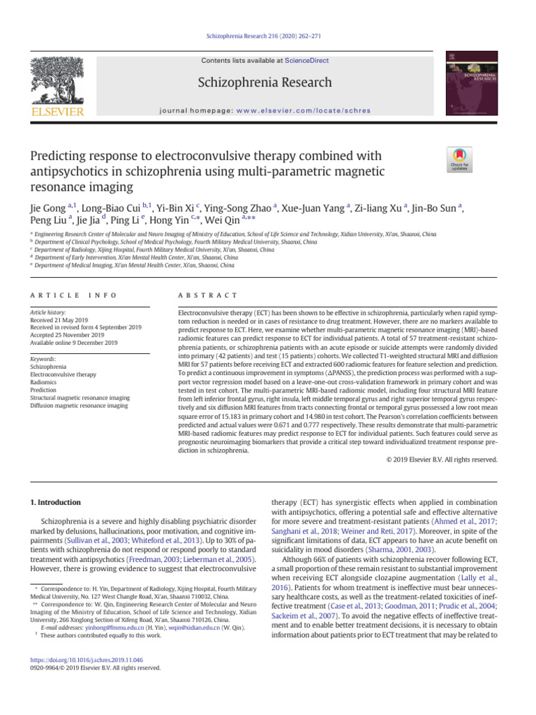 Original - 2020 - Predicting Response To Electroconvulsive Therapy Combined With | PDF | Cross ...