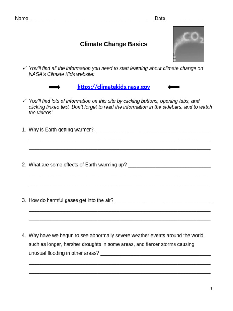 Climate Change Basics Worksheet | PDF | Climate Change | Atmosphere Of ...