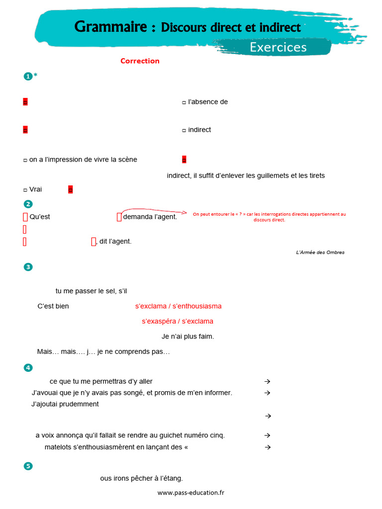 Exercices sur le discours direct/indirect | PDF | Phrase | Linguistique