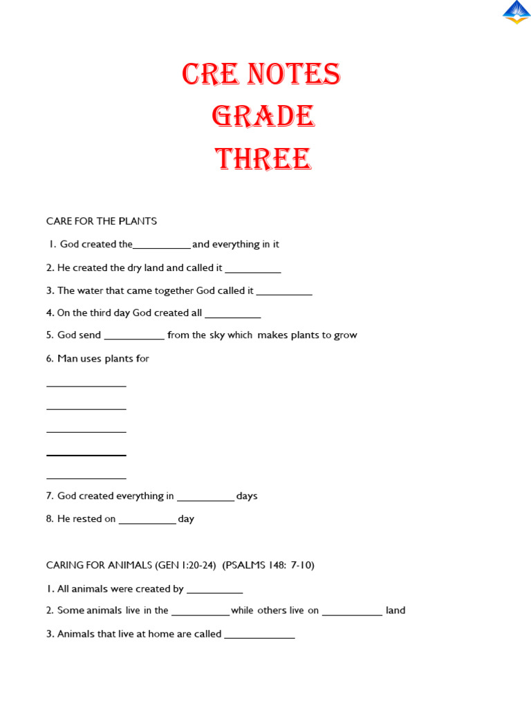 CRE Notes Grade 3 Complete | PDF | Jesus | John The Baptist