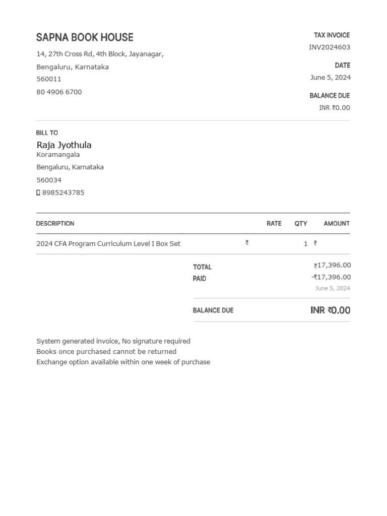 Sapna Book House Invoice & Policy | PDF