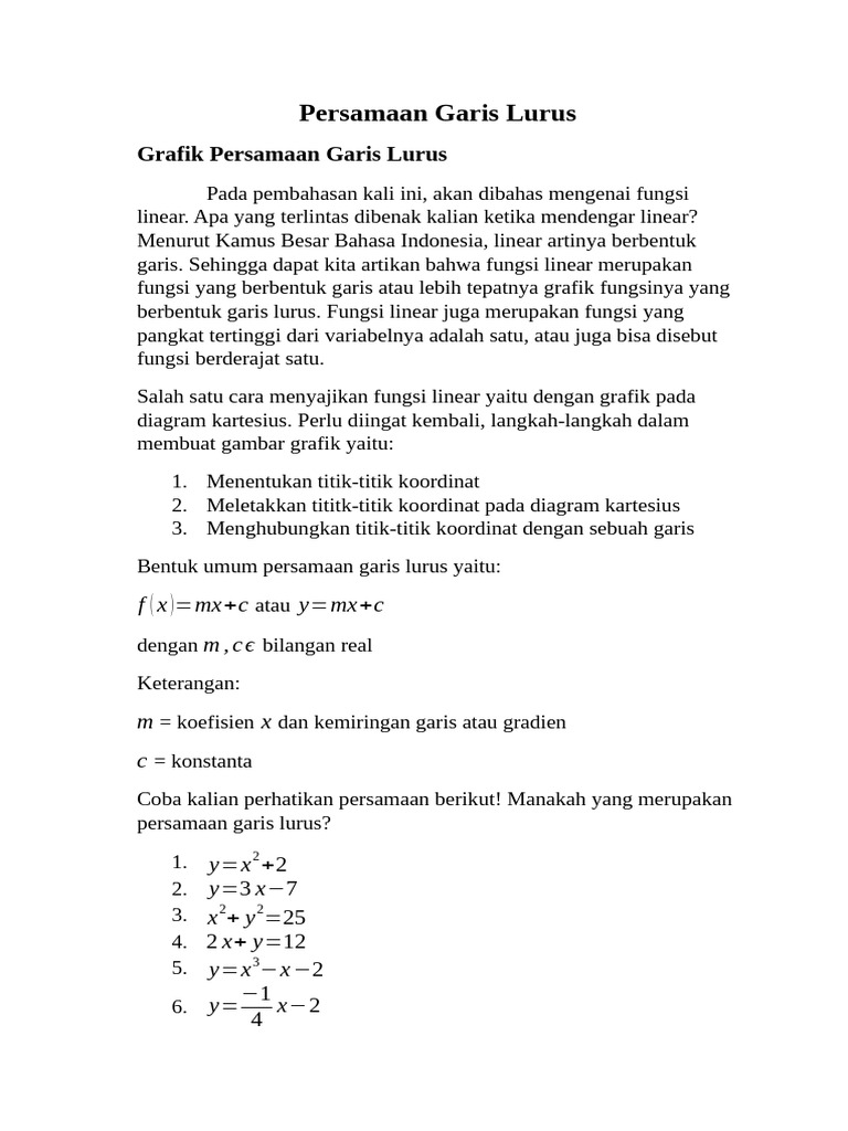 Persamaan dan Gradien Garis Lurus | PDF