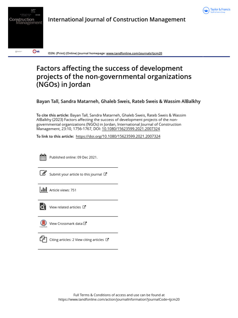 Factors Affecting The Success of Development Projects of The Non-Governmental Organizations NGOs ...