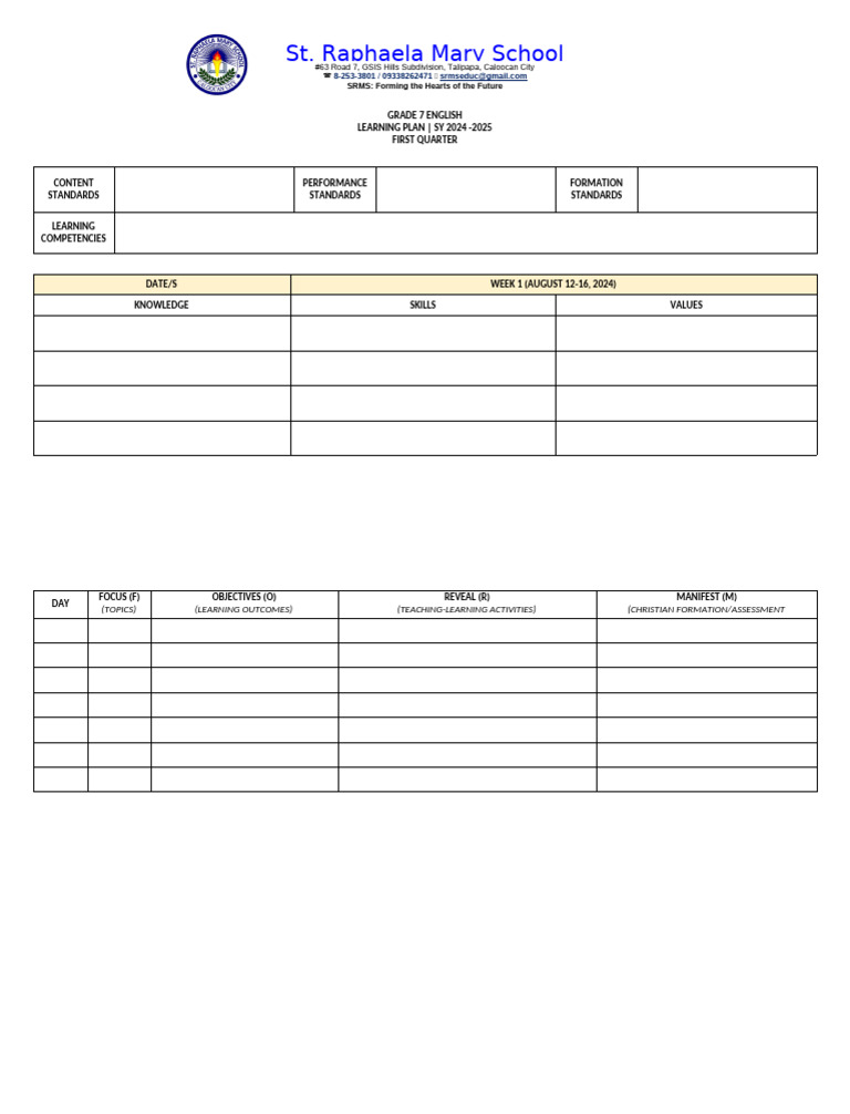 SRMS-Learning-Plan-Template-GMRC 6 | PDF