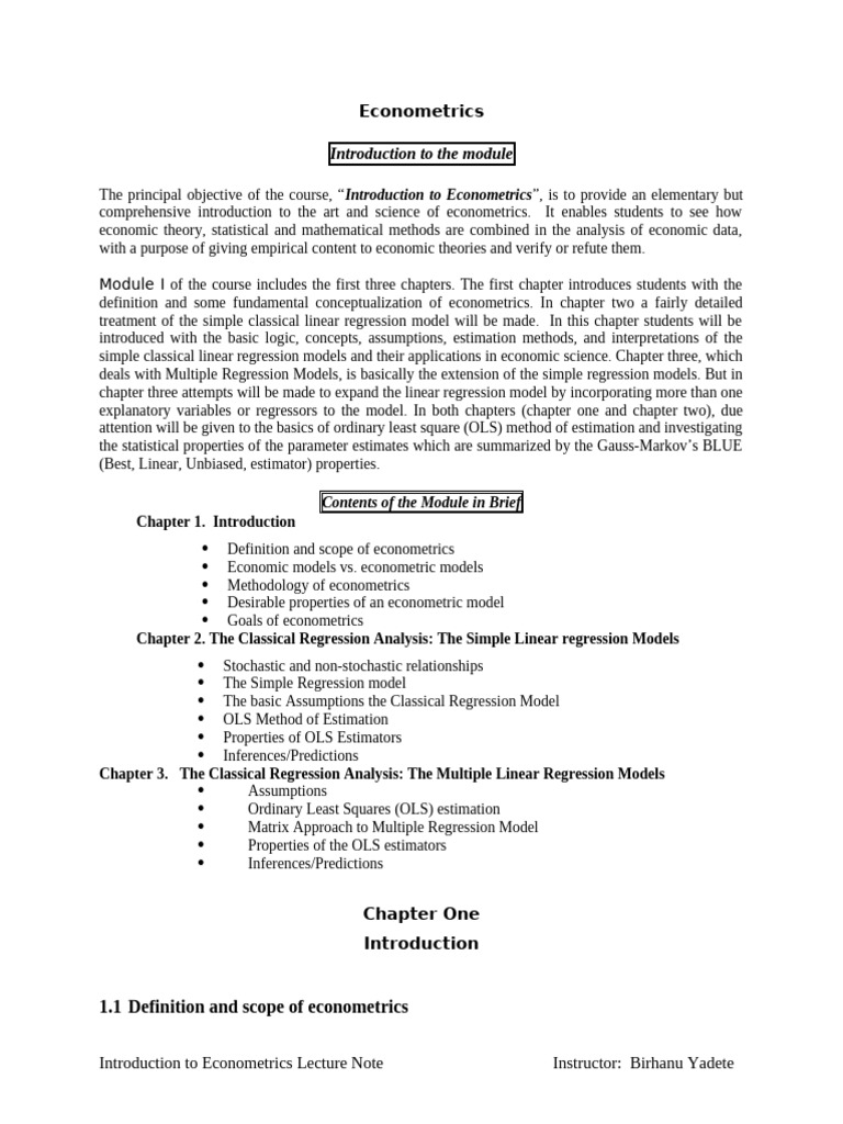 Econometrics Chapter One | PDF | Econometrics | Regression Analysis Econometrics Chapter One | PDF | Econometrics | Regression Analysis