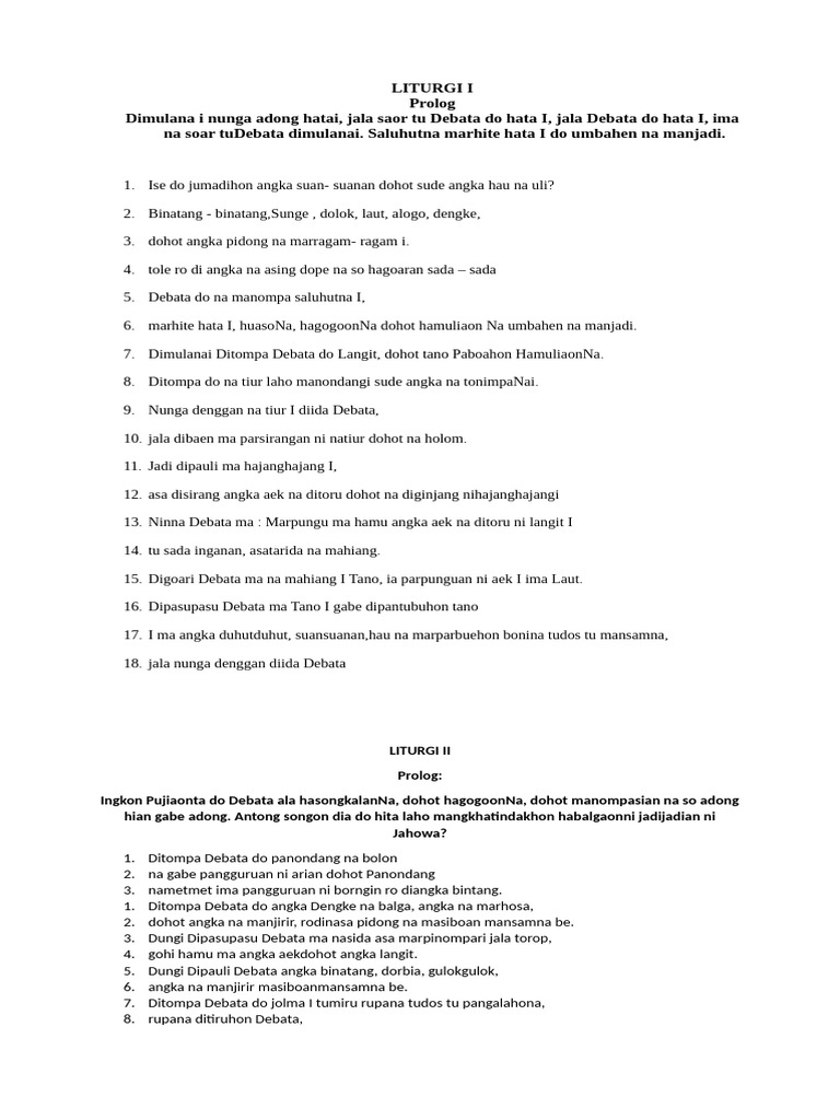 Liturgi Bahsa Batak Toba | PDF