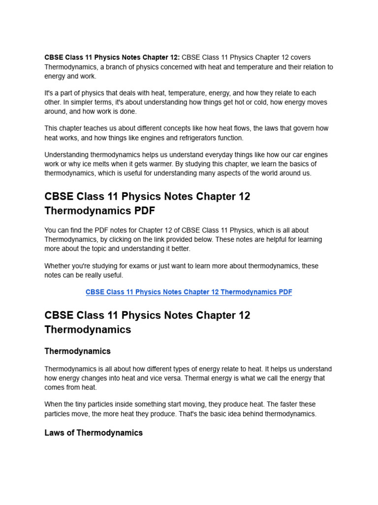 Thermodynamics Class 11 | PDF | Heat | Gases