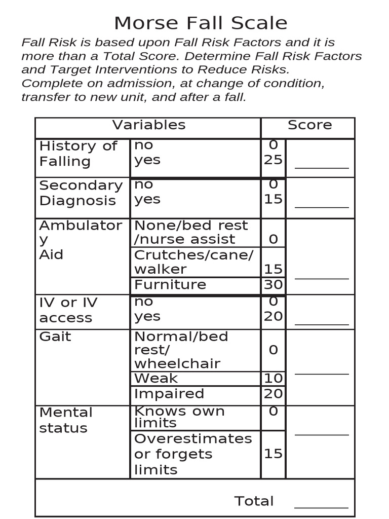 Morse Fall Scale: Risk Assessment Guide | PDF